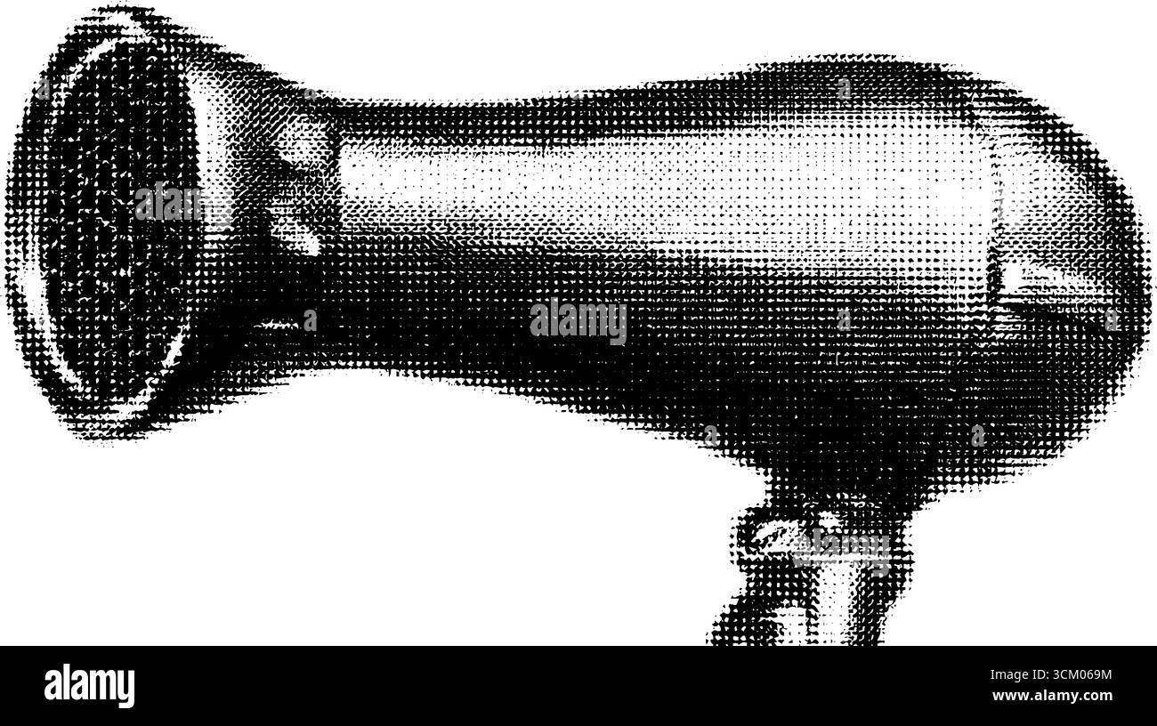 Retro handheld hair dryer in vintage halftone dots style for nostalgic ...