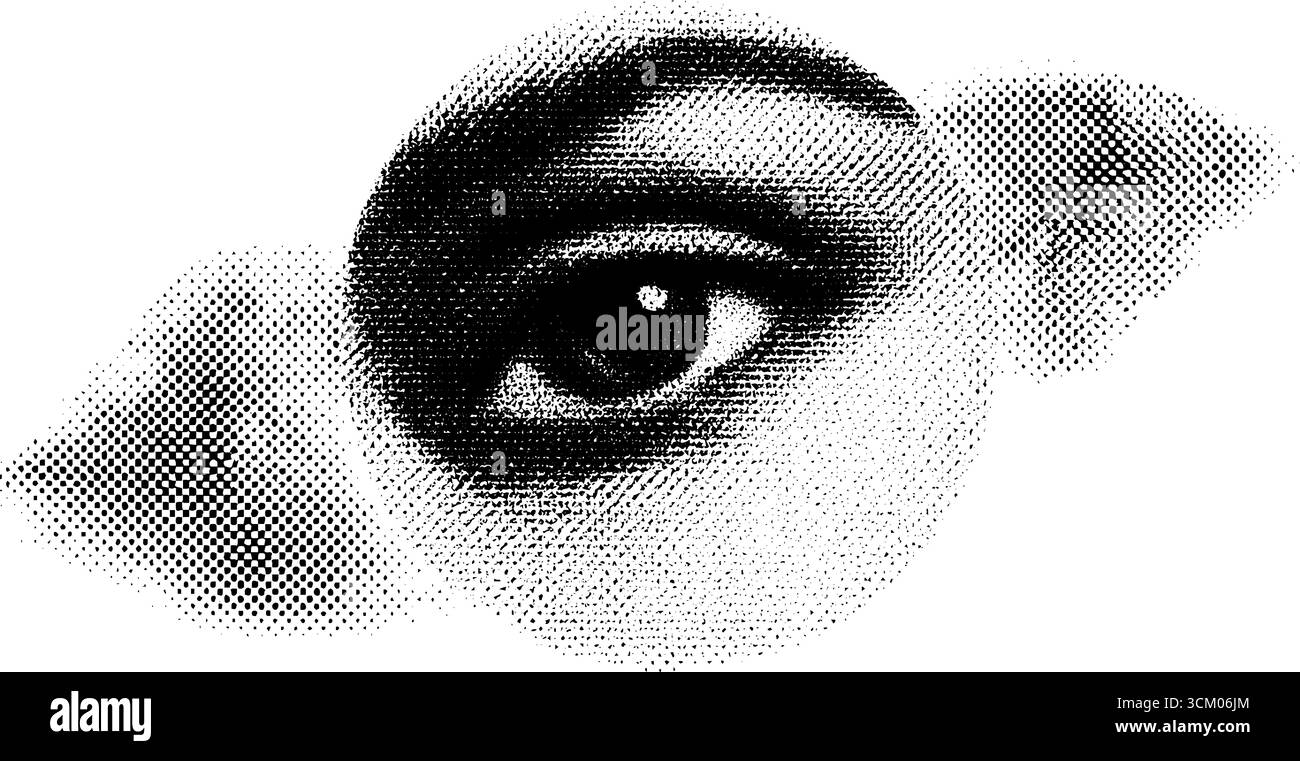 Vintage kitsch eye art with halftone dots for unique decor design Stock ...