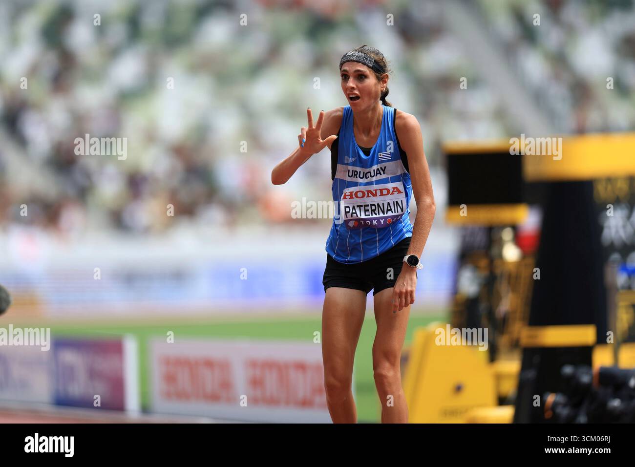 Julia PATERNAIN of Uruguay reacts after the Women's Marathon at the ...