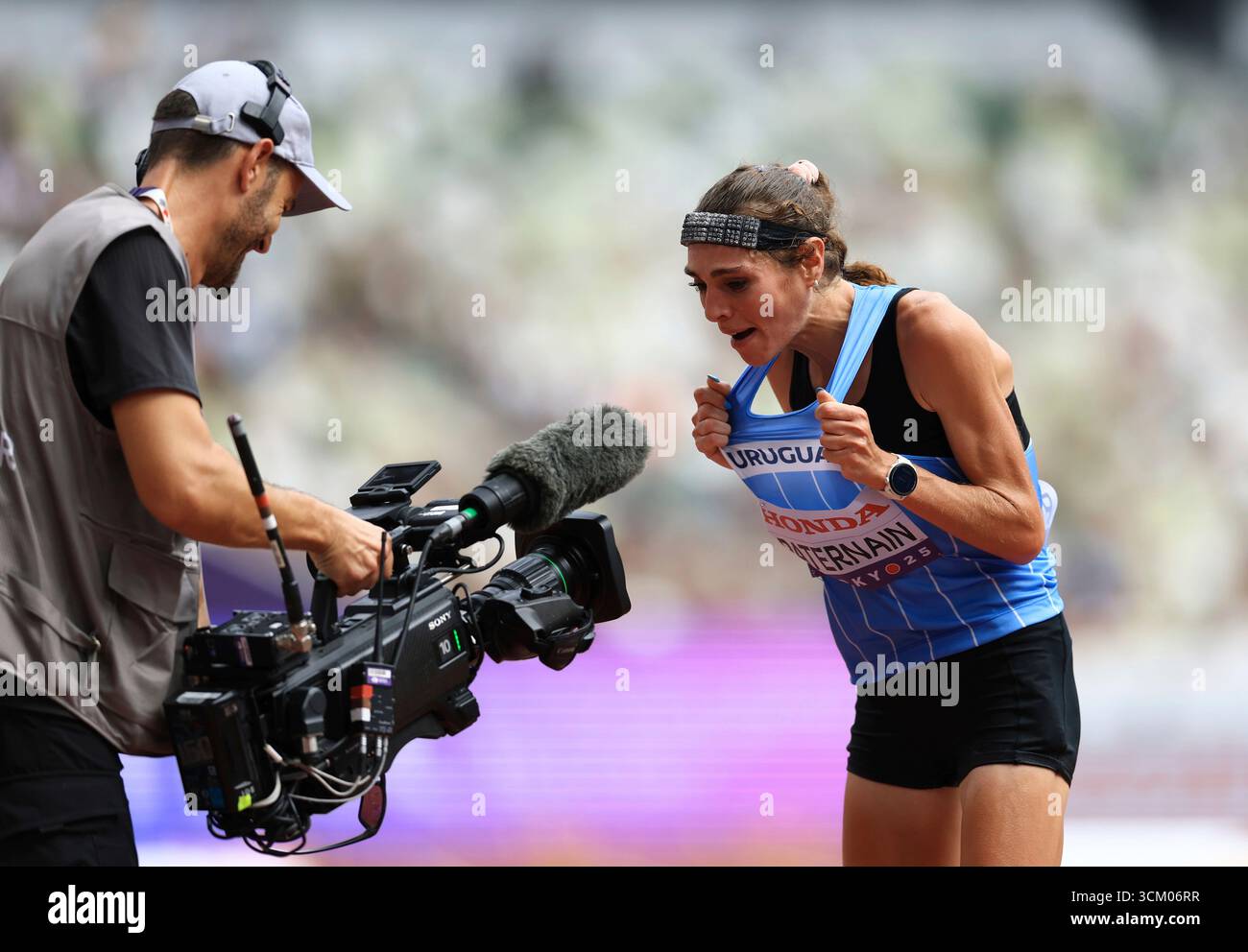 Julia PATERNAIN of Uruguay reacts after the Women's Marathon at the ...