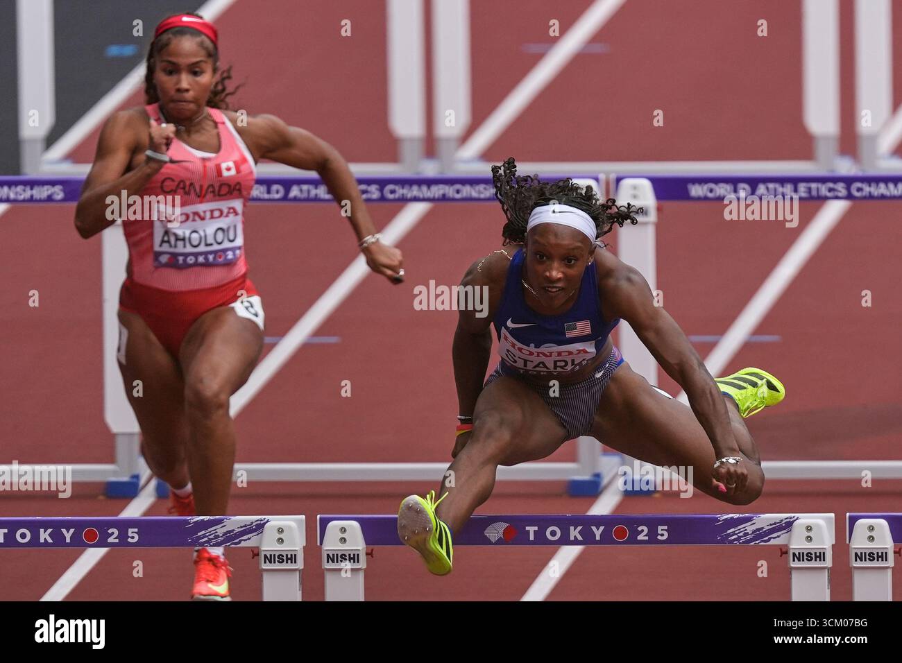 United States' Grace Stark competes in a women's 100 meters hurdles ...