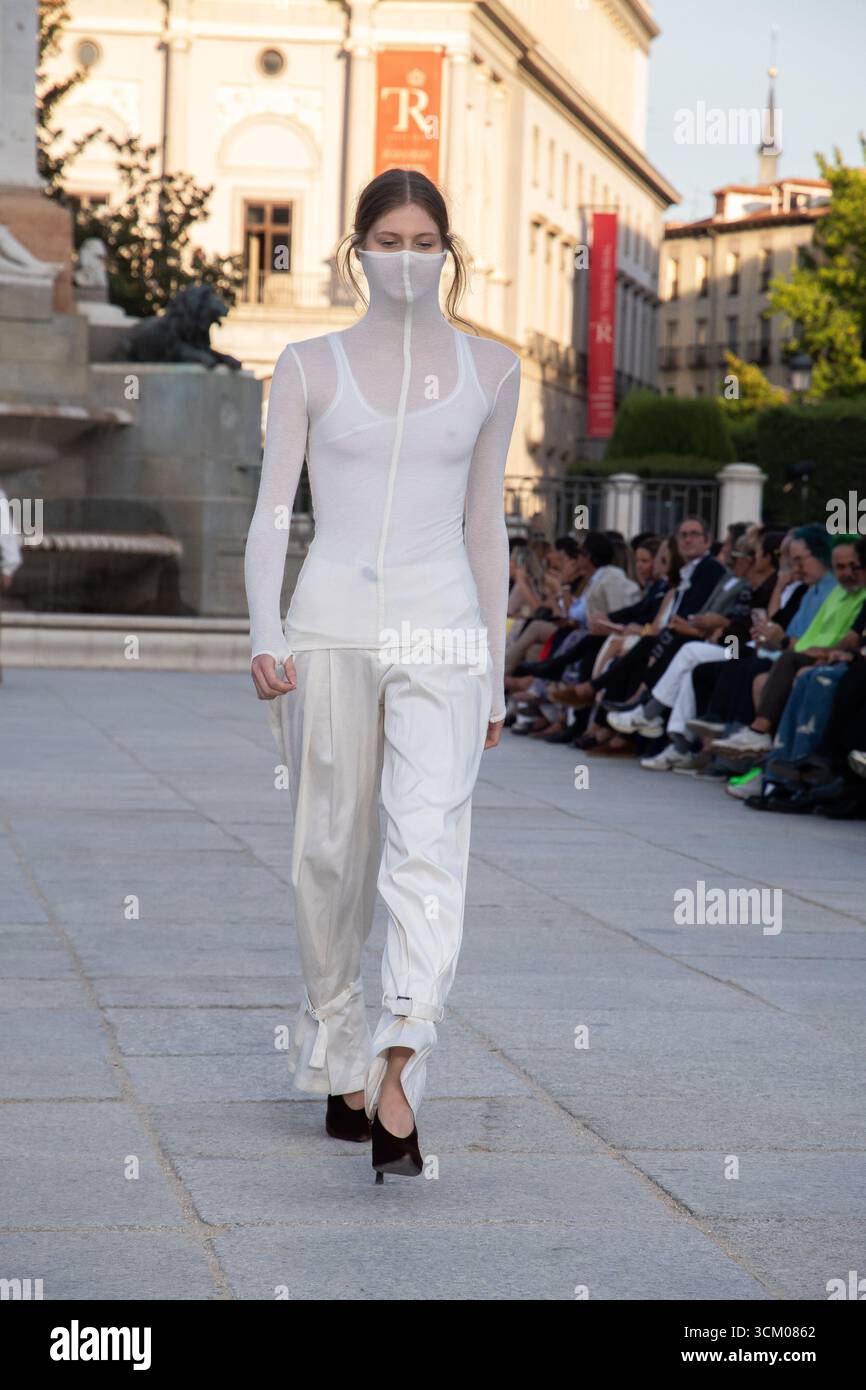 A model walks the runway at the Madrid es Mode fashion show during the ...