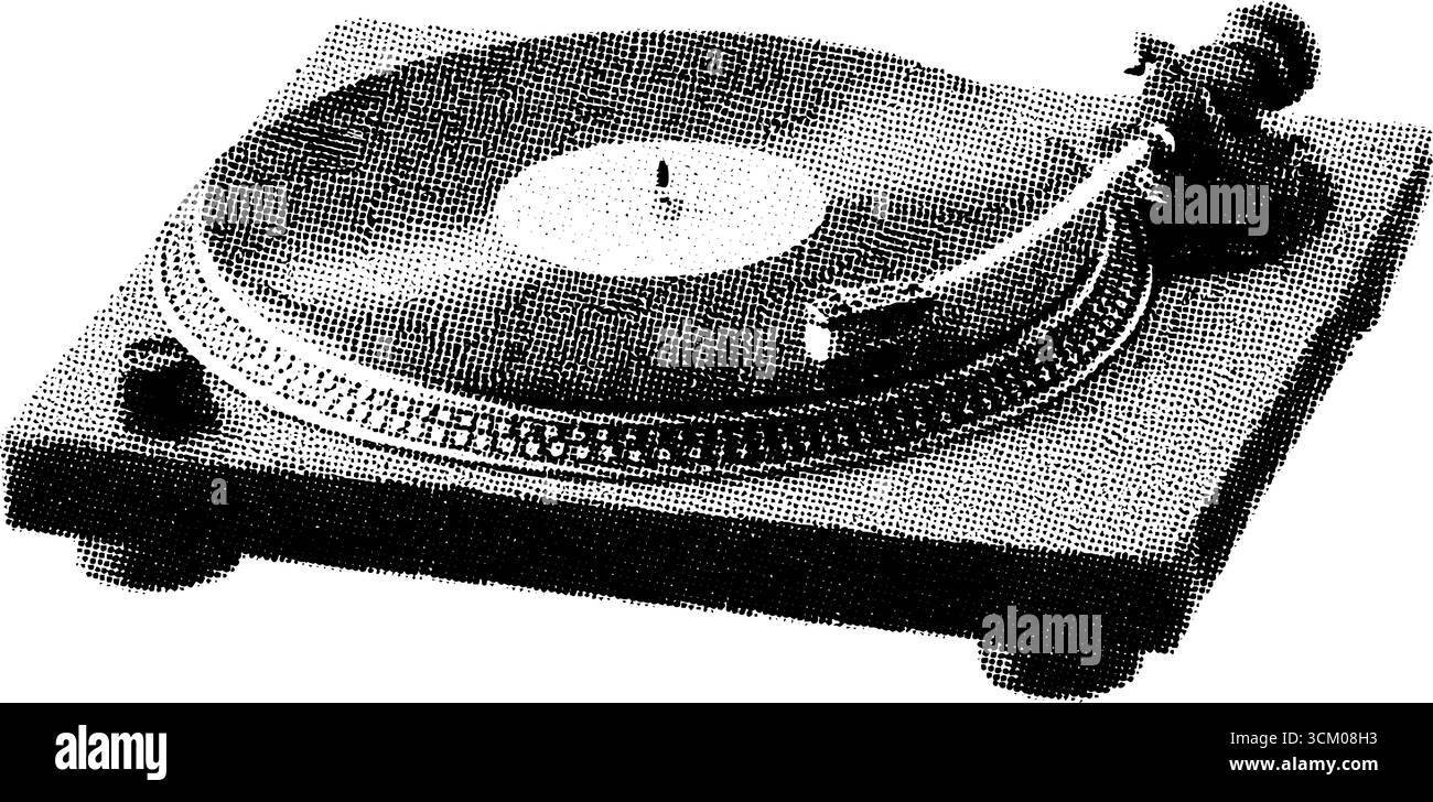 Vintage rockabilly vinyl record player with halftone design for retro ...
