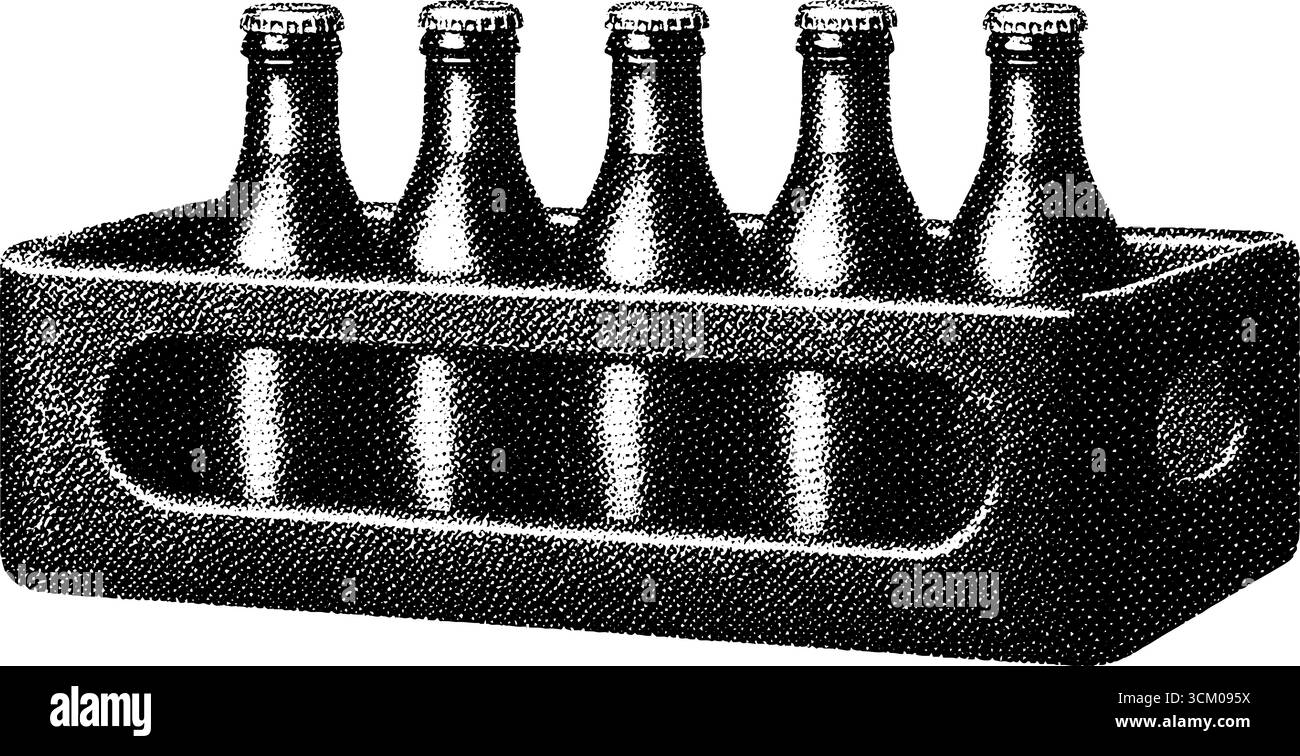 Vintage bottle crate with glass bottles in halftone pop art style ...