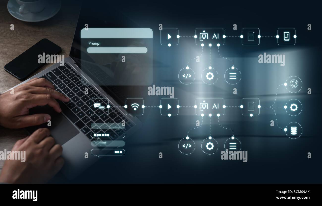 Artificial intelligence coding and automation concept with digital ...