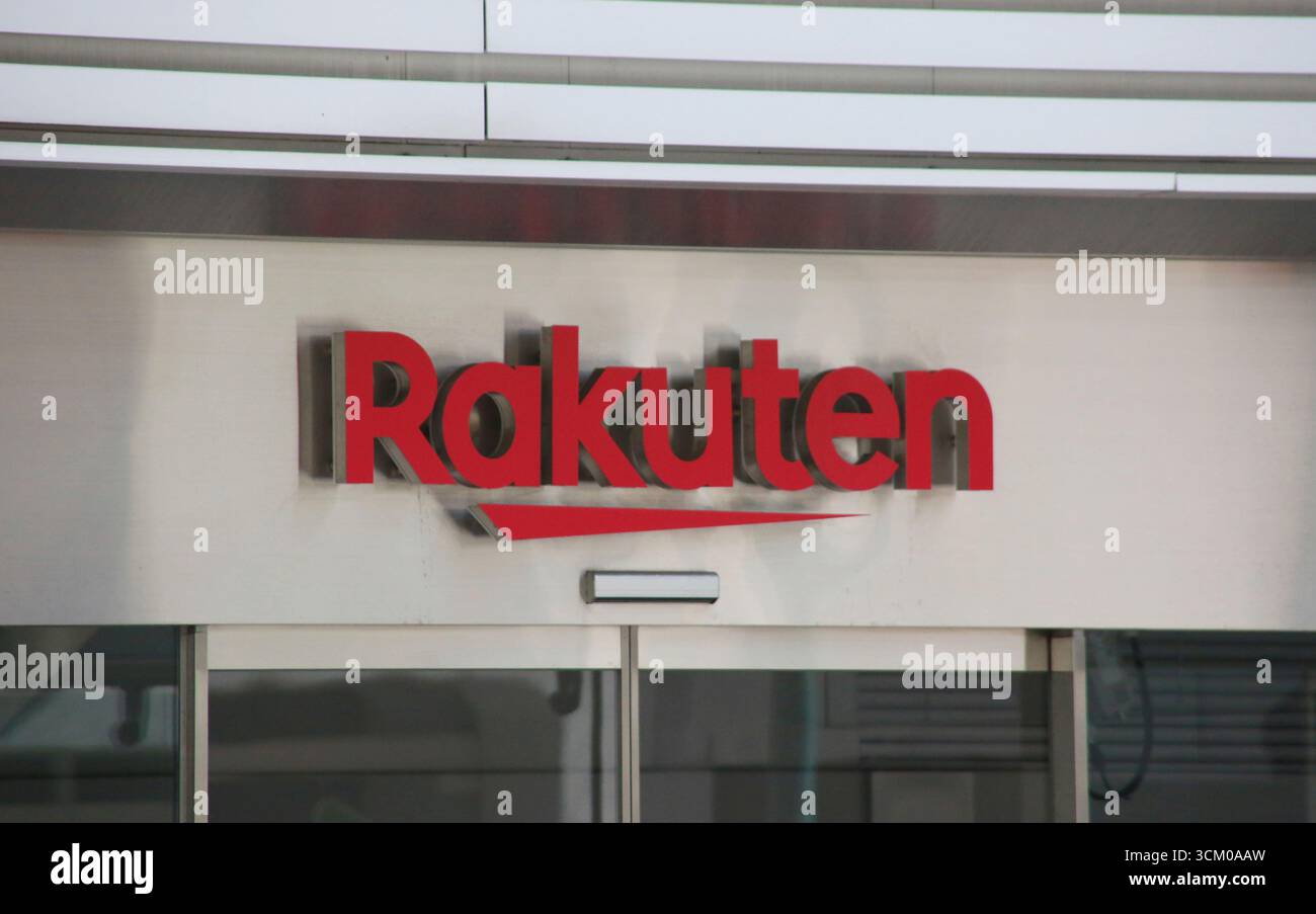 The trademark of Rakuten is seen in Shibuya Ward, Tokyo on September 26 ...