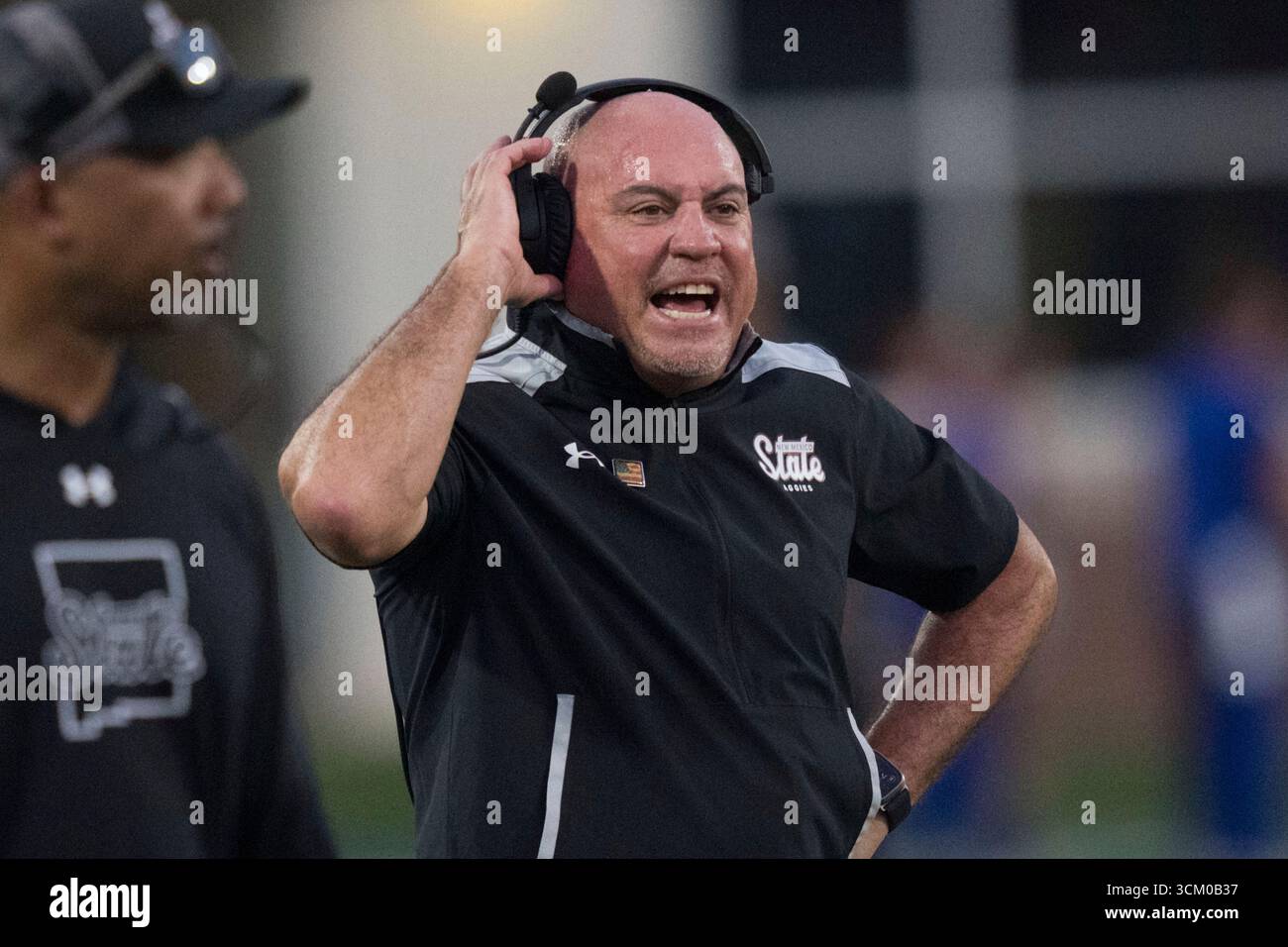 New Mexico State head coach Tony Sanchez reacts during the first half ...