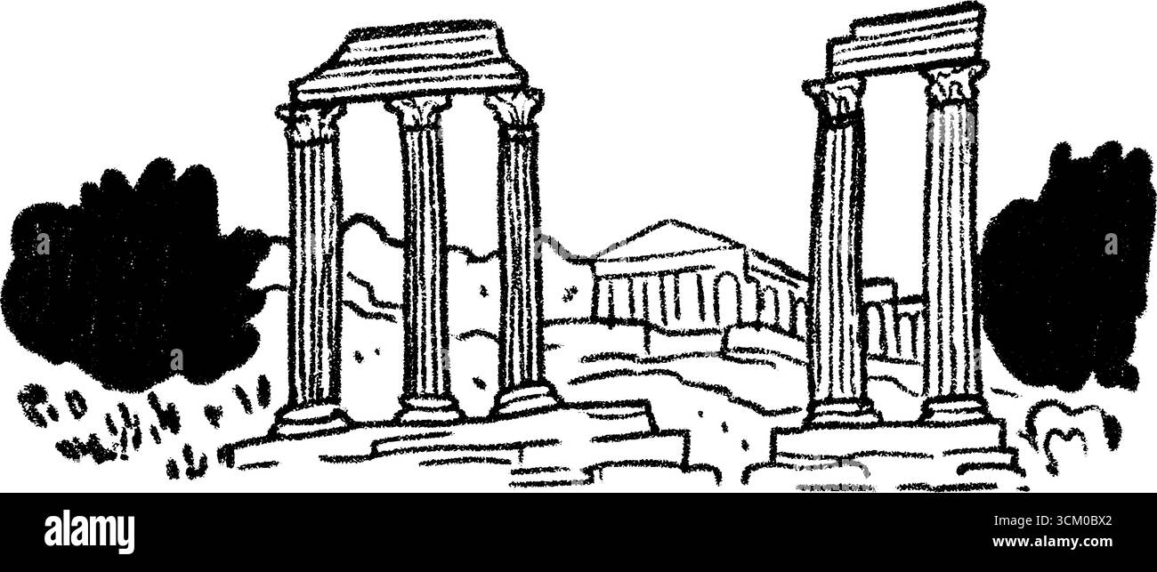 Classical roman column border sketch in grunge style for design and ...