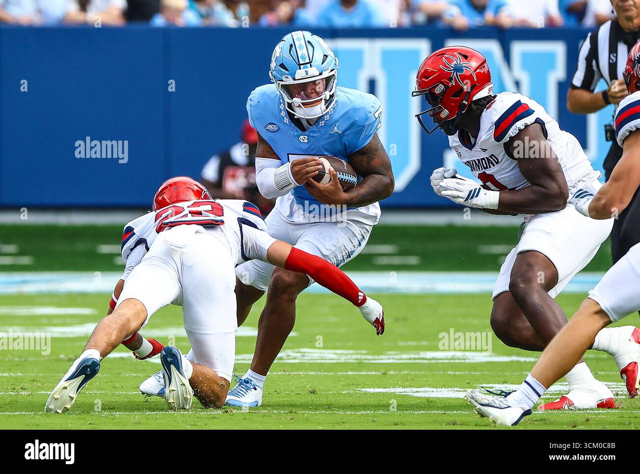 September 13, 2025: North Carolina quarterback Gio Lopez (7) gets ...