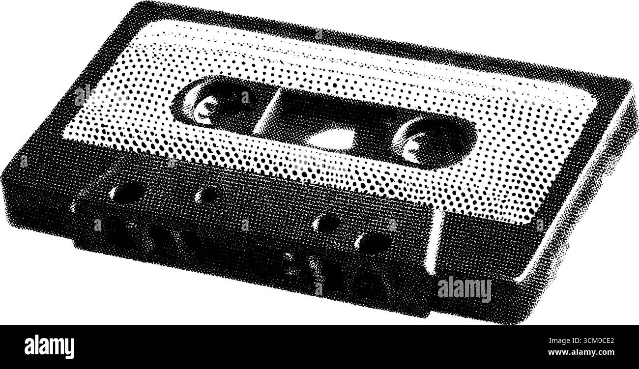 Vintage grunge cassette tape with halftone texture for music nostalgia ...