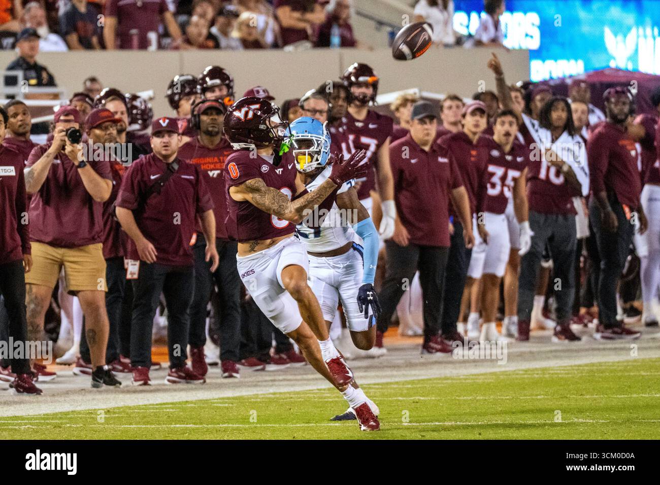 Virginia Tech wide receiver Ayden Greene (0) catches a long pass ...