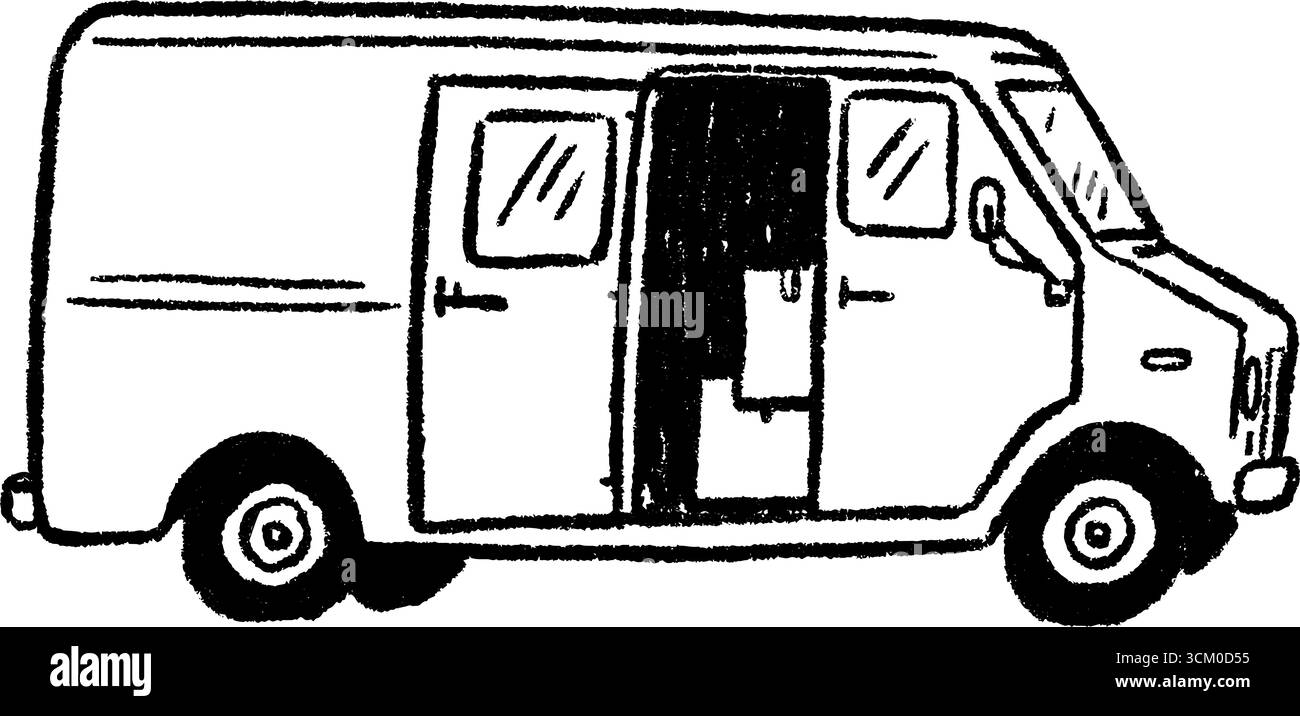 Hand drawn delivery van with open rear doors - sketch for ...