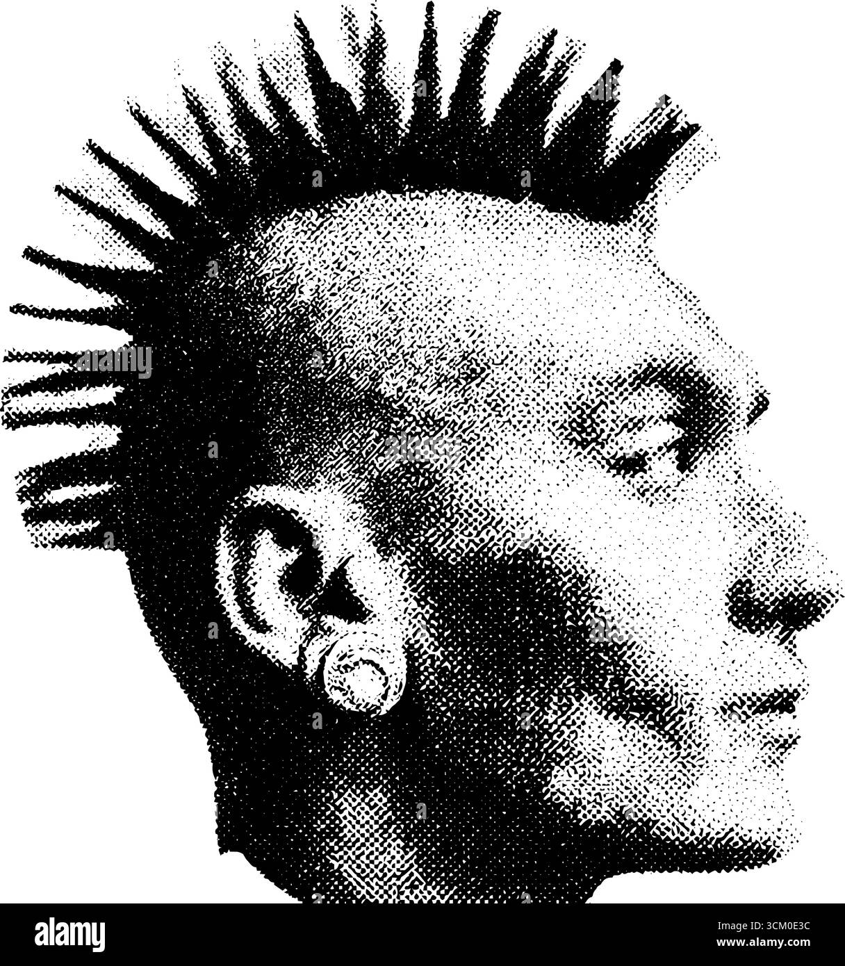 Punk aesthetic portrait: mohawk in vintage halftone dots style for ...