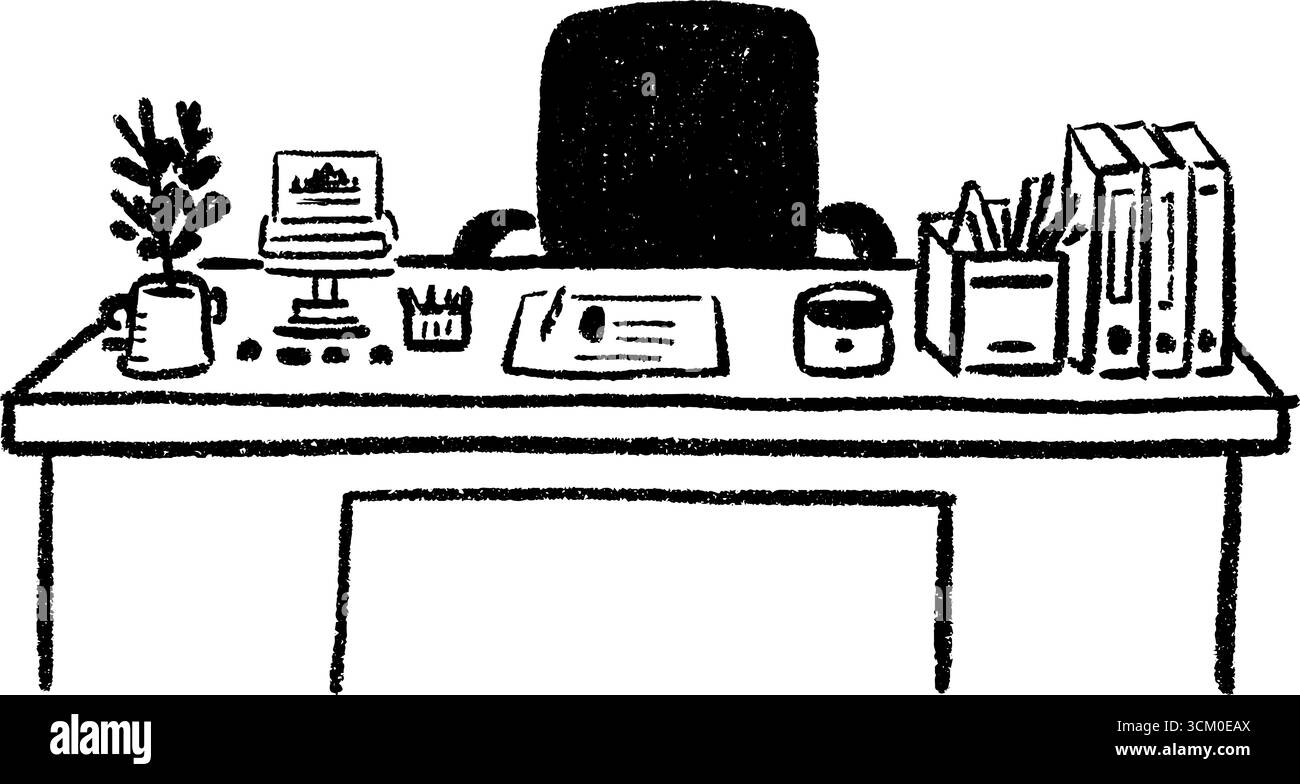 Hand drawn sketch of government office desk with stamps for design and ...