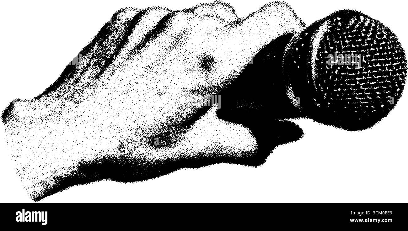Halftone art of human hand holding microphone for music poster design ...