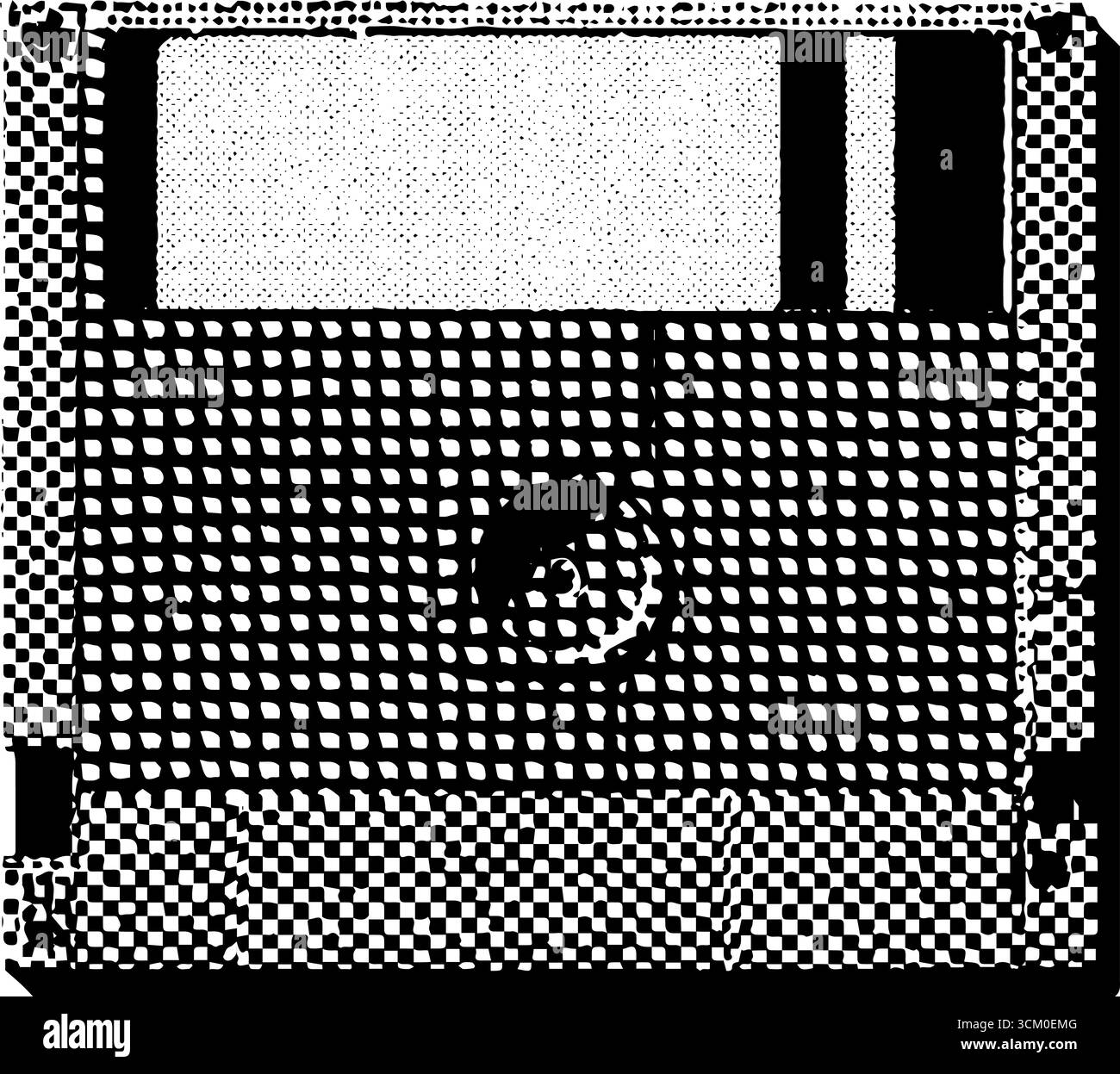Retro floppy disk halftone design with bold dot patterns for creative ...