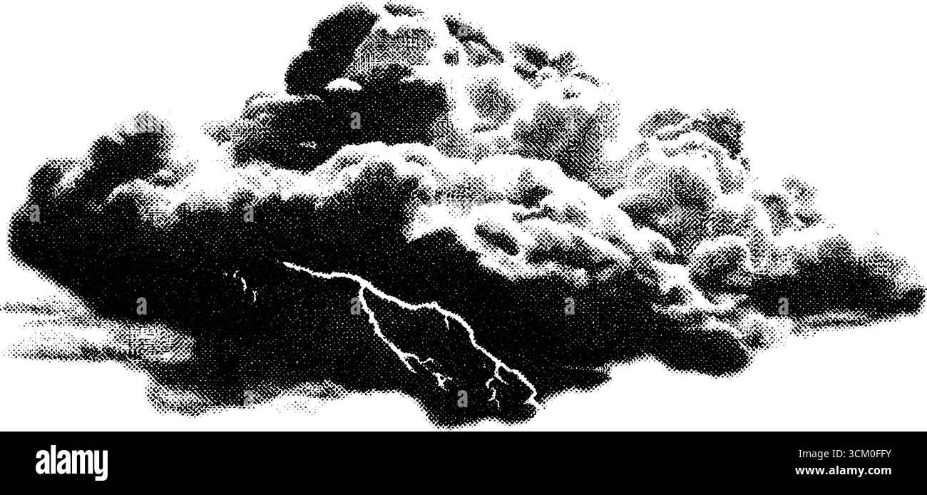 Vintage lightning cloud in halftone dot style for artistic design ...