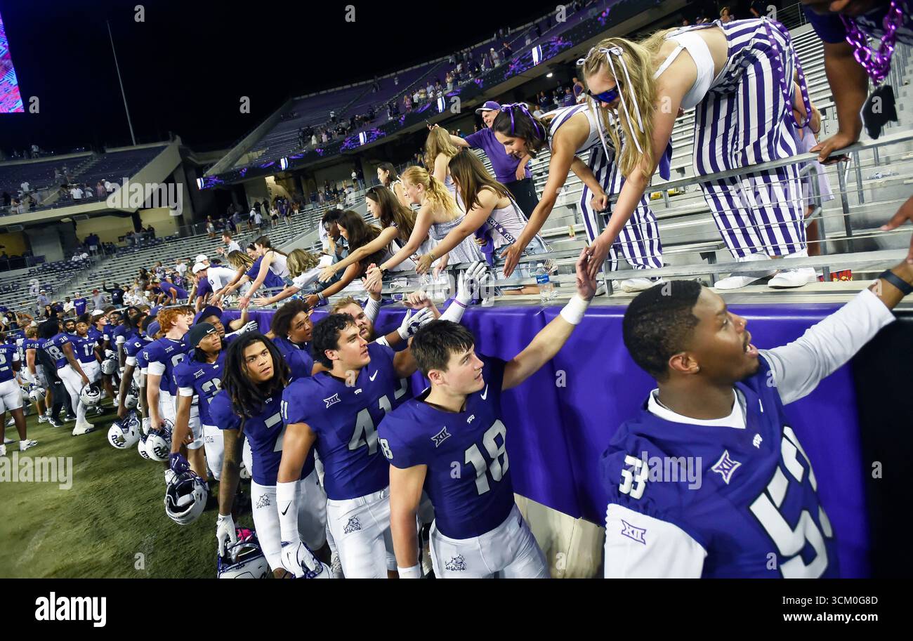 September 13, 2025: TCU Horned Frogs players celebrate with fans after ...