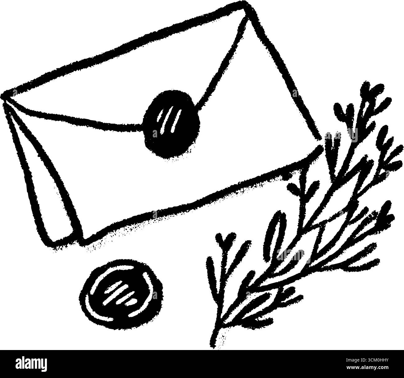 Hand drawn envelope with dried herb and seal sketch for stationery ...