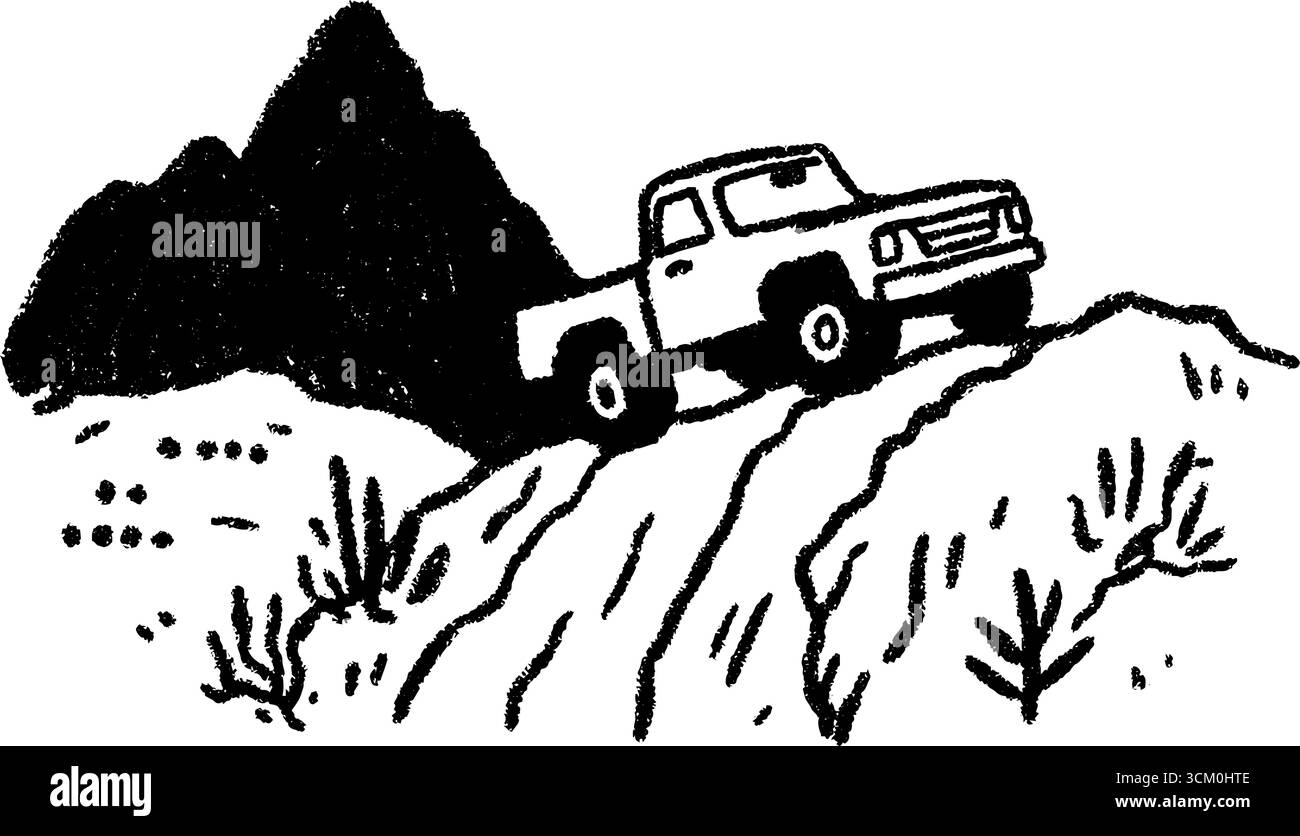Adventure on rugged terrain: off-road 4x4 climbing rocky trail sketch ...