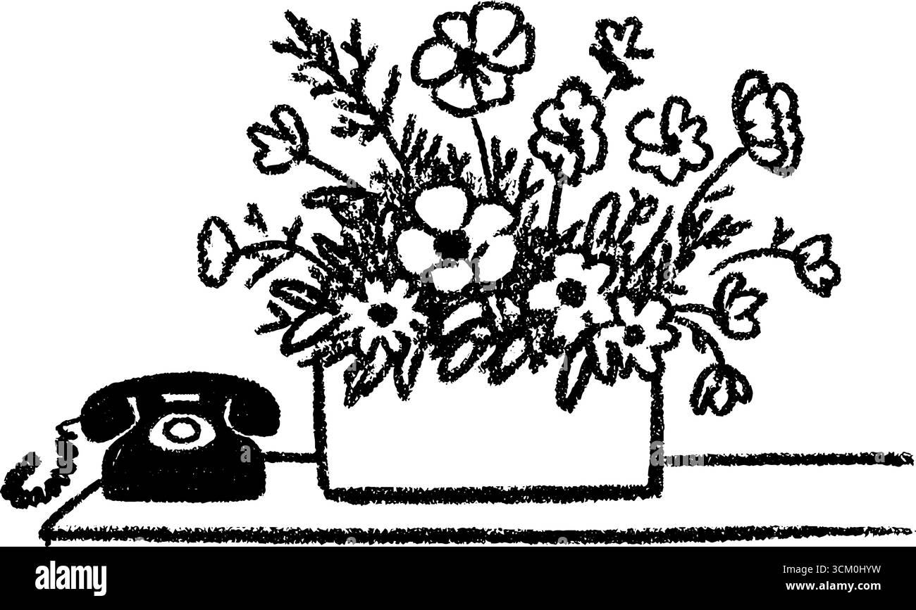 Charming reception desk sketch with phone and floral arrangement ...