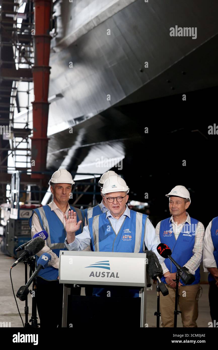 The Prime Minister, Anthony Albanese, holds a press conference in ...