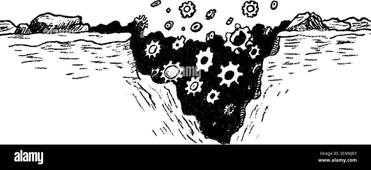 Mechanical cogs and nuts border sketch - industrial design for posters ...