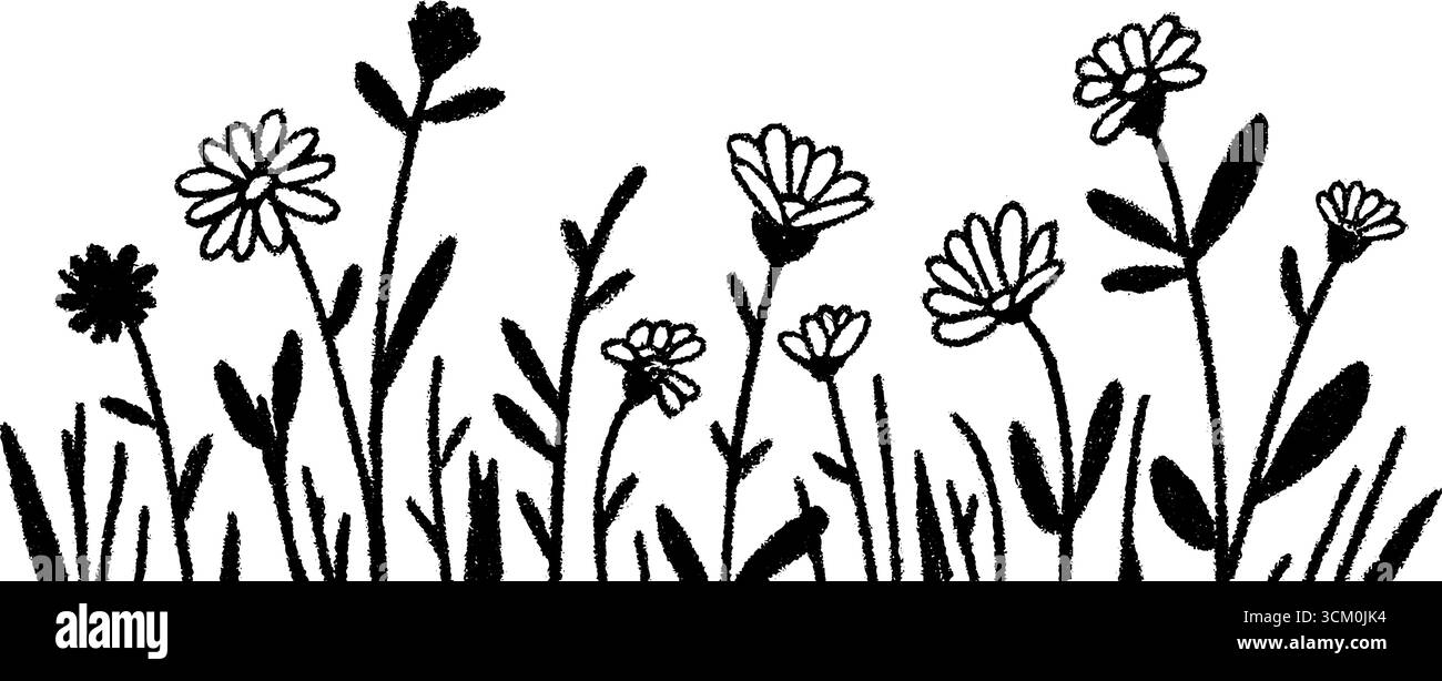 Hand drawn wildflower border with curved lines for nature inspired ...