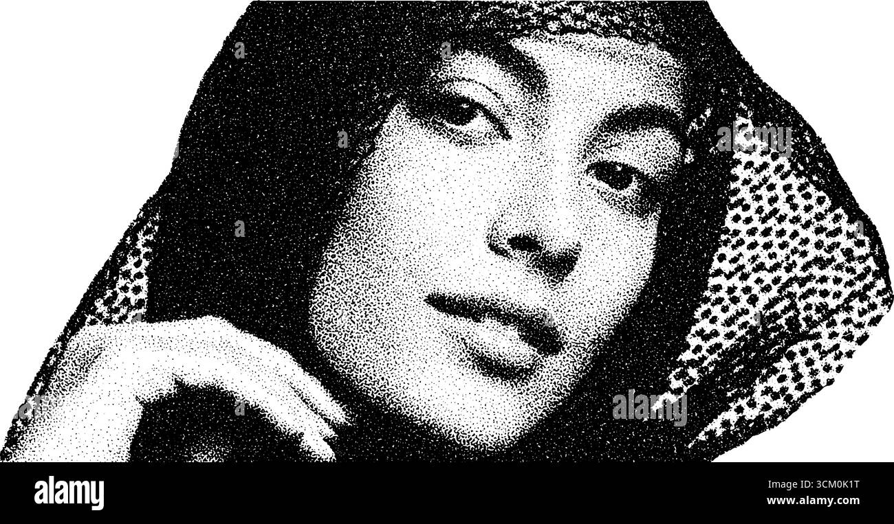 Gothic woman with veil in vintage halftone dots art style for retro ...