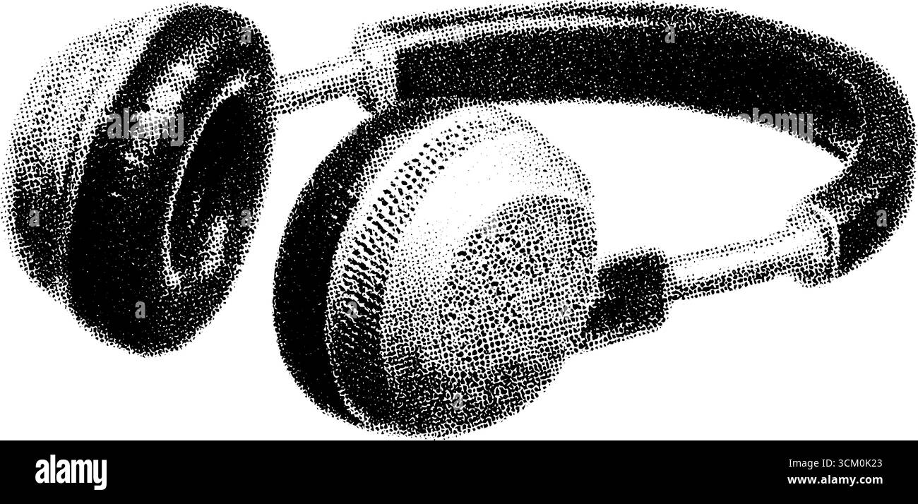 Vintage grunge broken headphones in halftone style for unique music ...