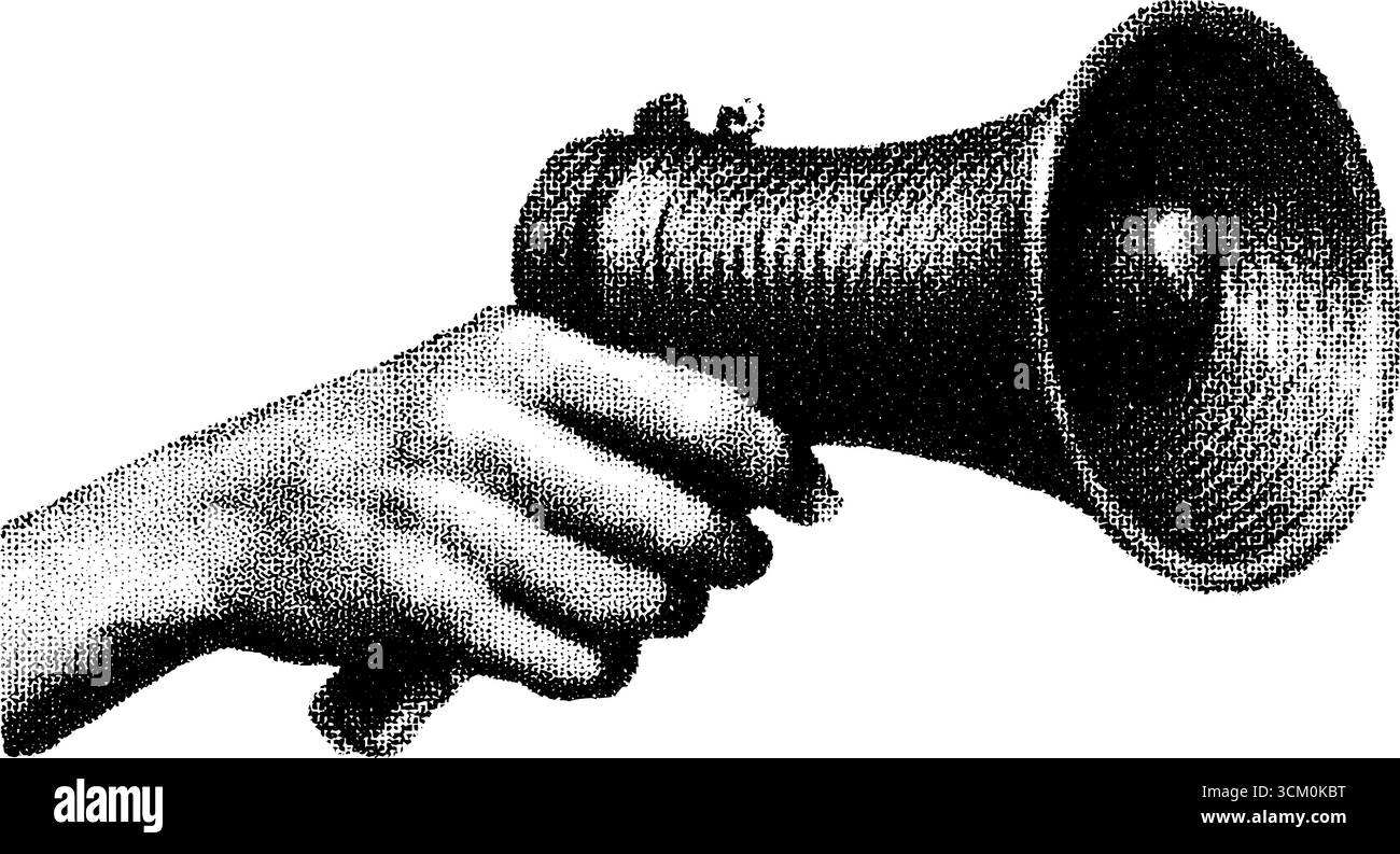 Halftone art of hand holding megaphone for bold communication design ...