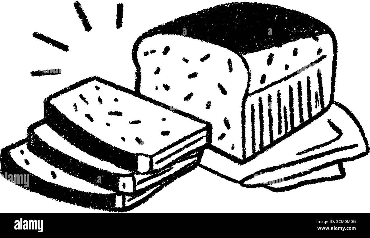 Rustic sketch of whole grain bread and sliced cheese on tray Stock ...