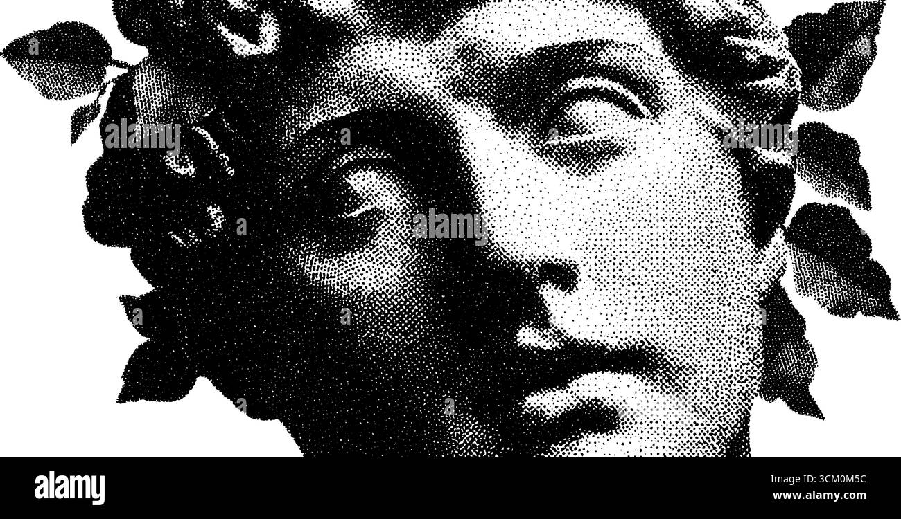 Surreal plaster statue head with leaves and halftone texture for art ...