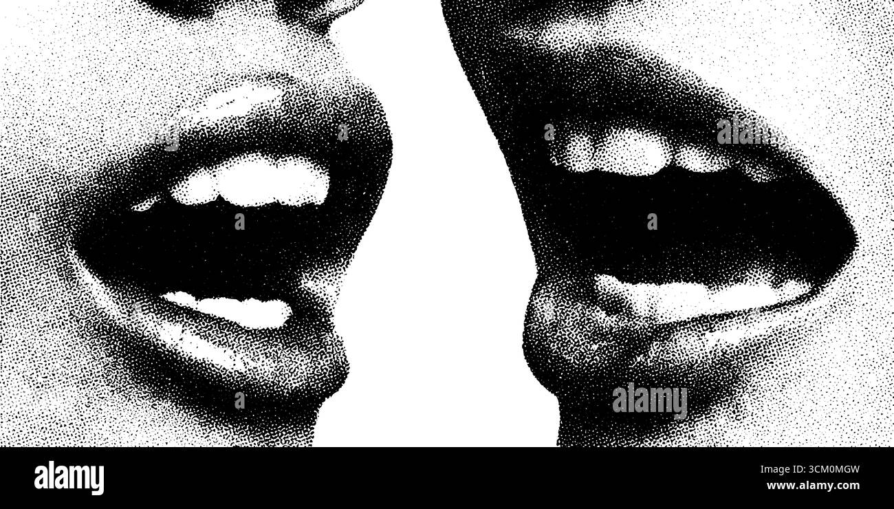 Vintage pop art open mouth with teeth in halftone dot style for ...