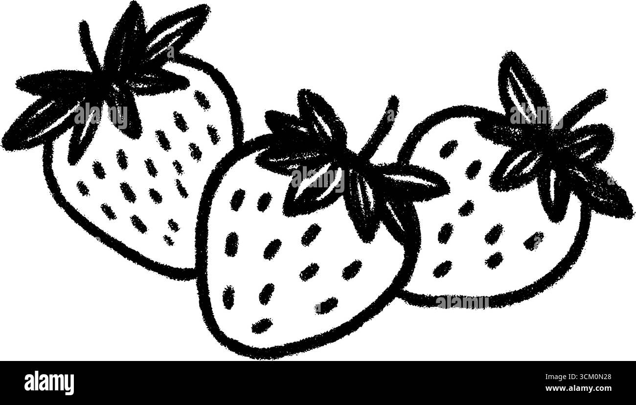Hand drawn sketch of three strawberries with leaves for creative design ...