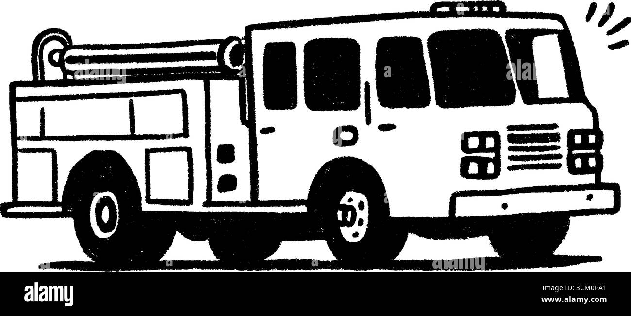 Hand-drawn fire engine with hose reel sketch for design and art ...