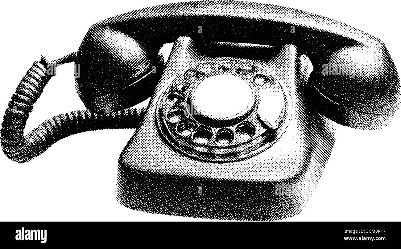Vintage rotary telephone with halftone dots in pop art style for retro ...