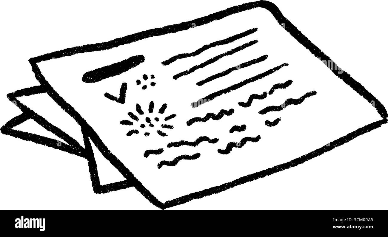Hand-drawn sketch of lined paper with handwritten marks for creative ...