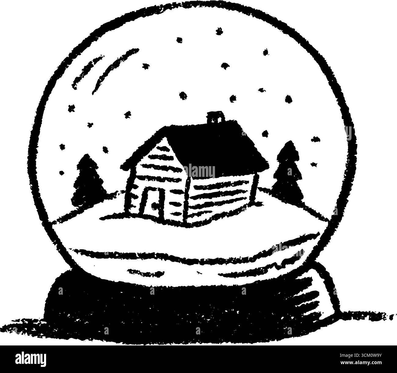 Winter wonderland snow globe sketch featuring a cozy cabin scene Stock ...