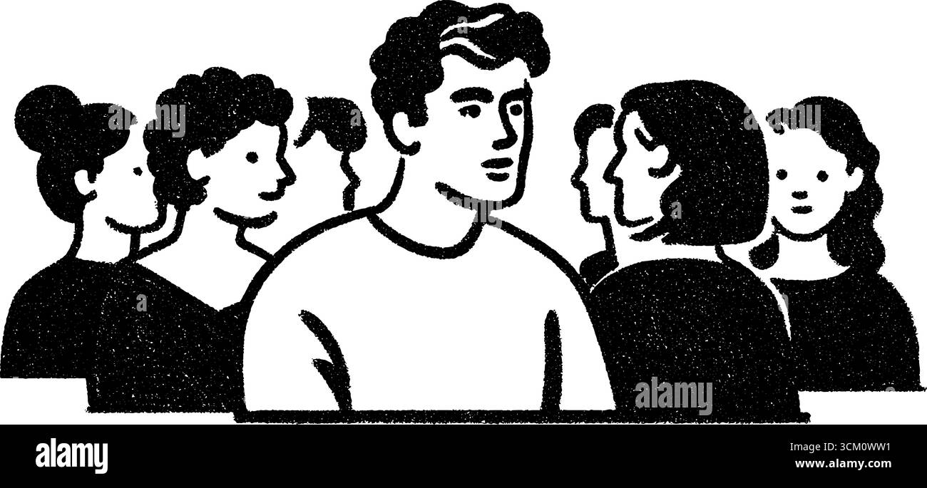Artistic sketch of a thoughtful group attending an evening lecture ...