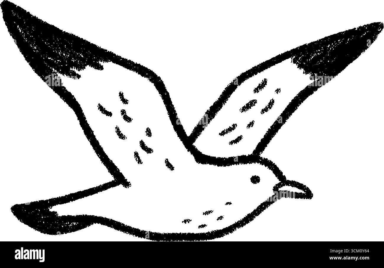 Graceful seagull in flight sketch with wide open wings for nature ...