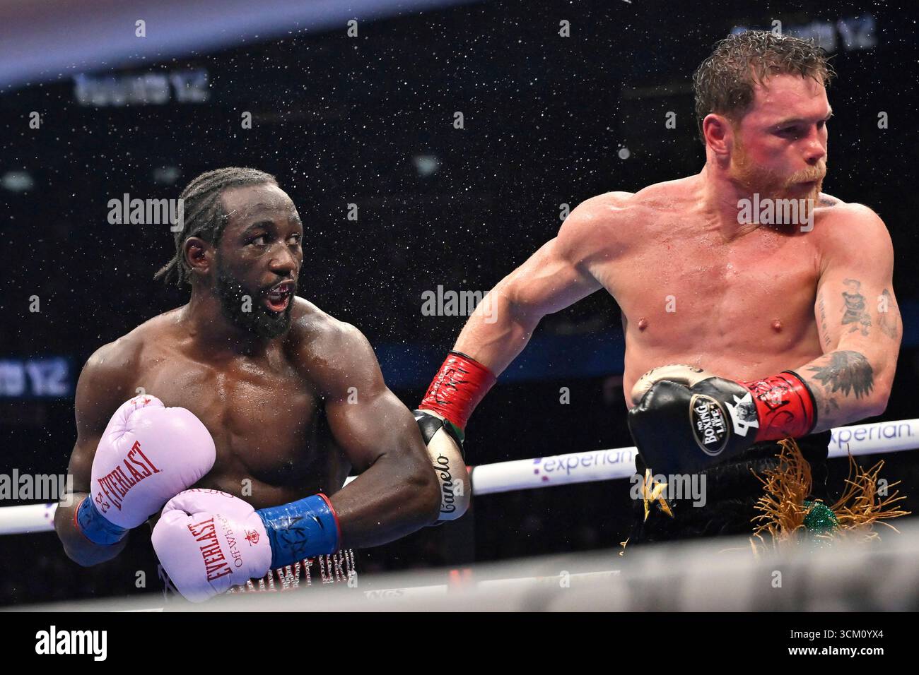Terence Crawford, left, punches Canelo Alvarez during an undisputed ...