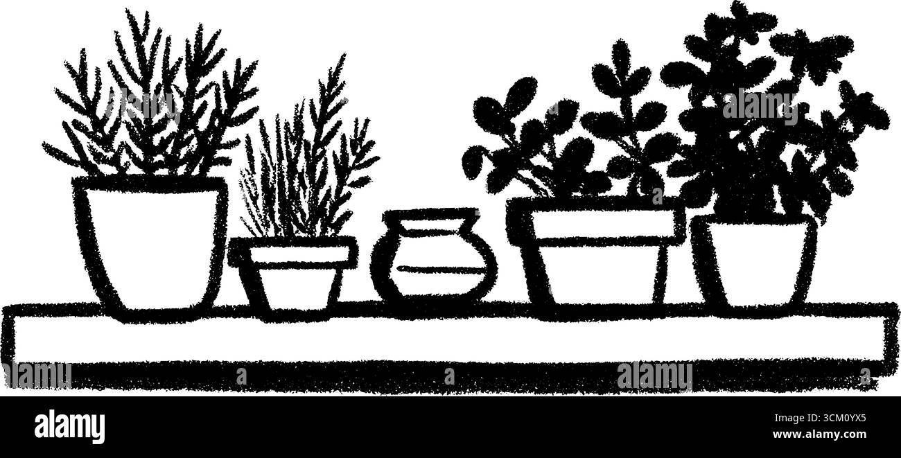 Hand drawn sketch of a small kitchen counter herb garden for interior ...