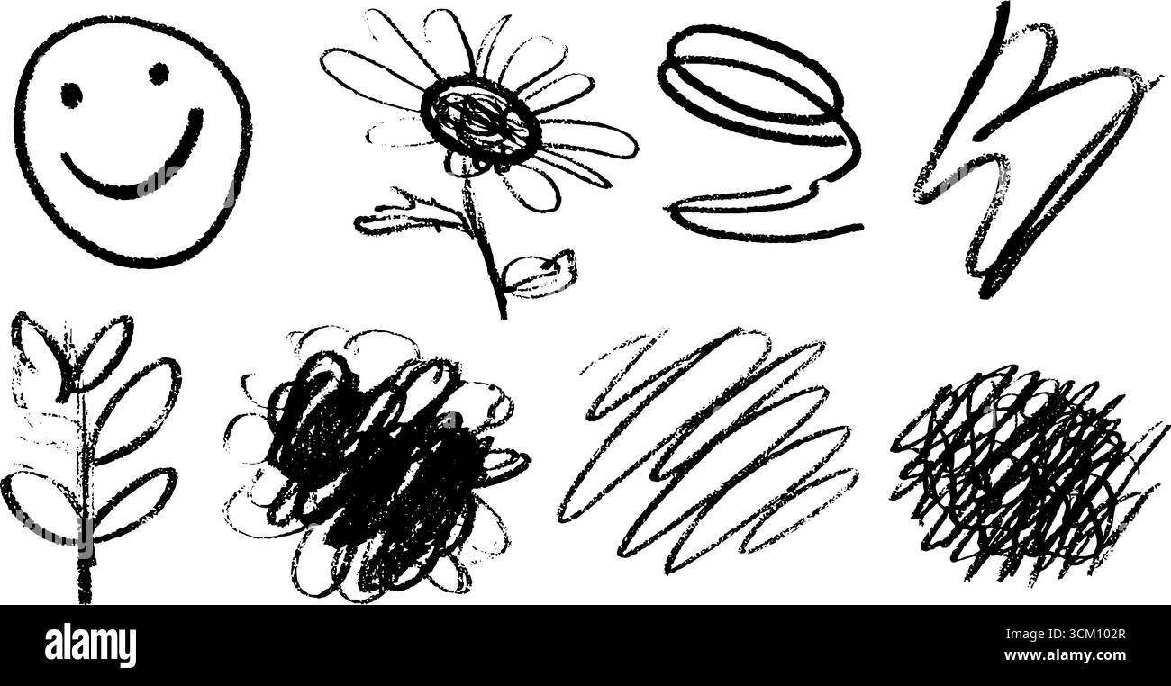 Playful doodles collection with smiley faces, flowers, and abstract ...