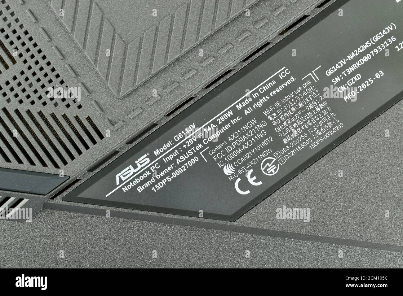 13-09-2025 New Delhi, India :- Asus laptop serial number plate on the ...