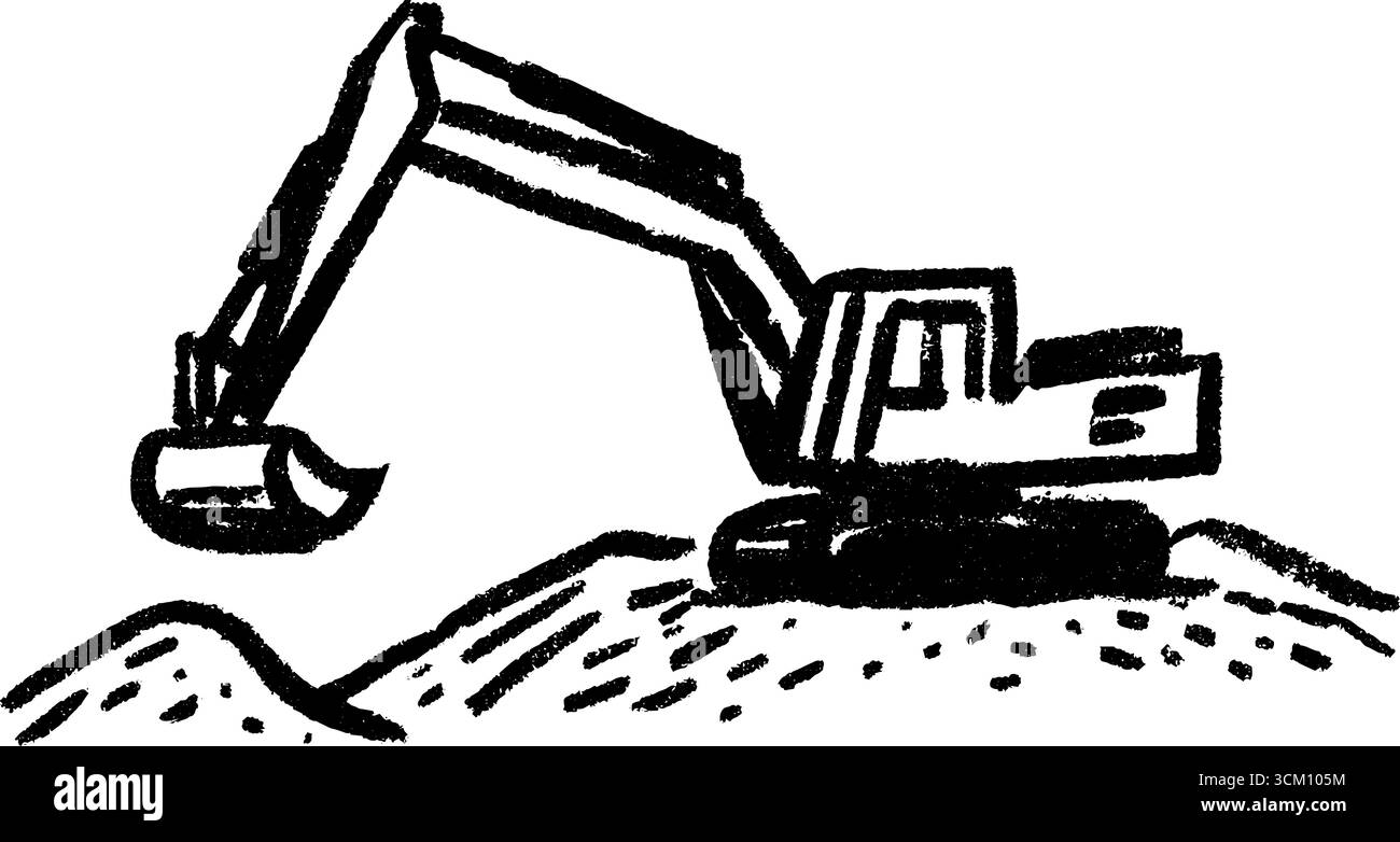 Mechanical digger in gravel pit sketch with crayon texture for ...
