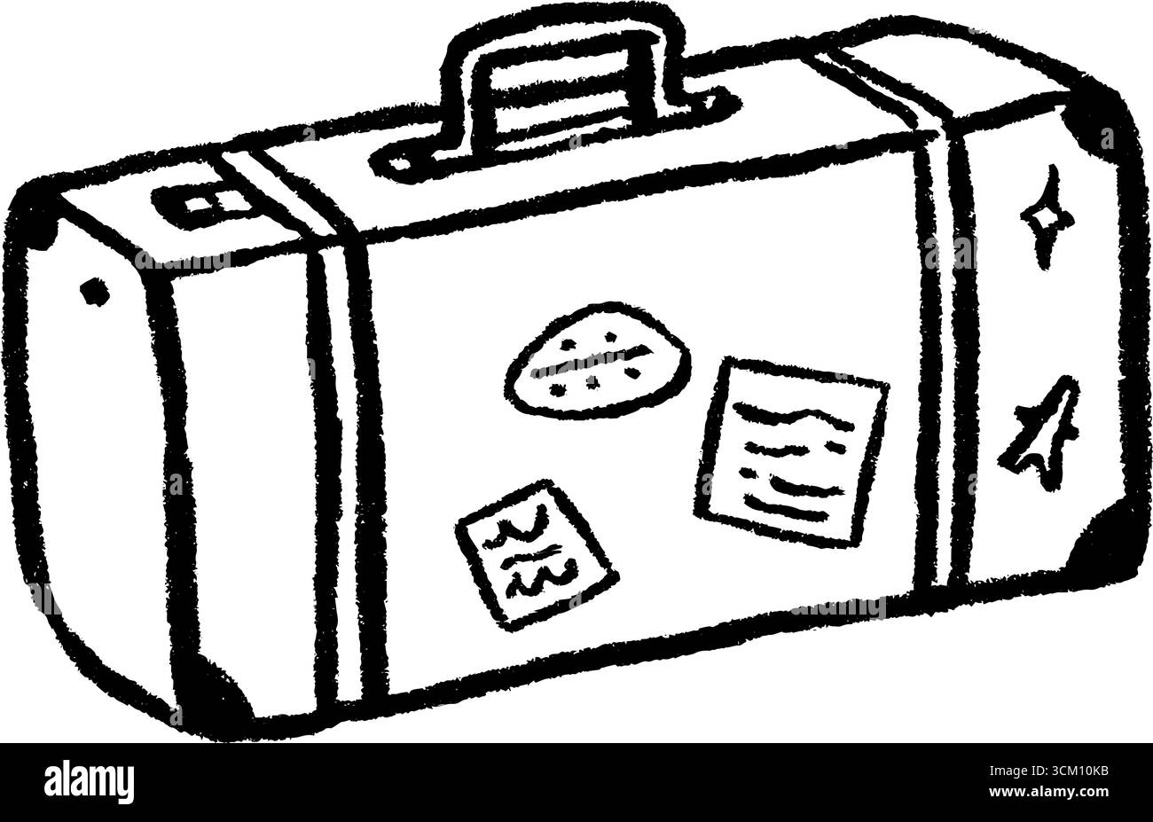 Travel adventure sketch of suitcase with stickers and handle Stock ...