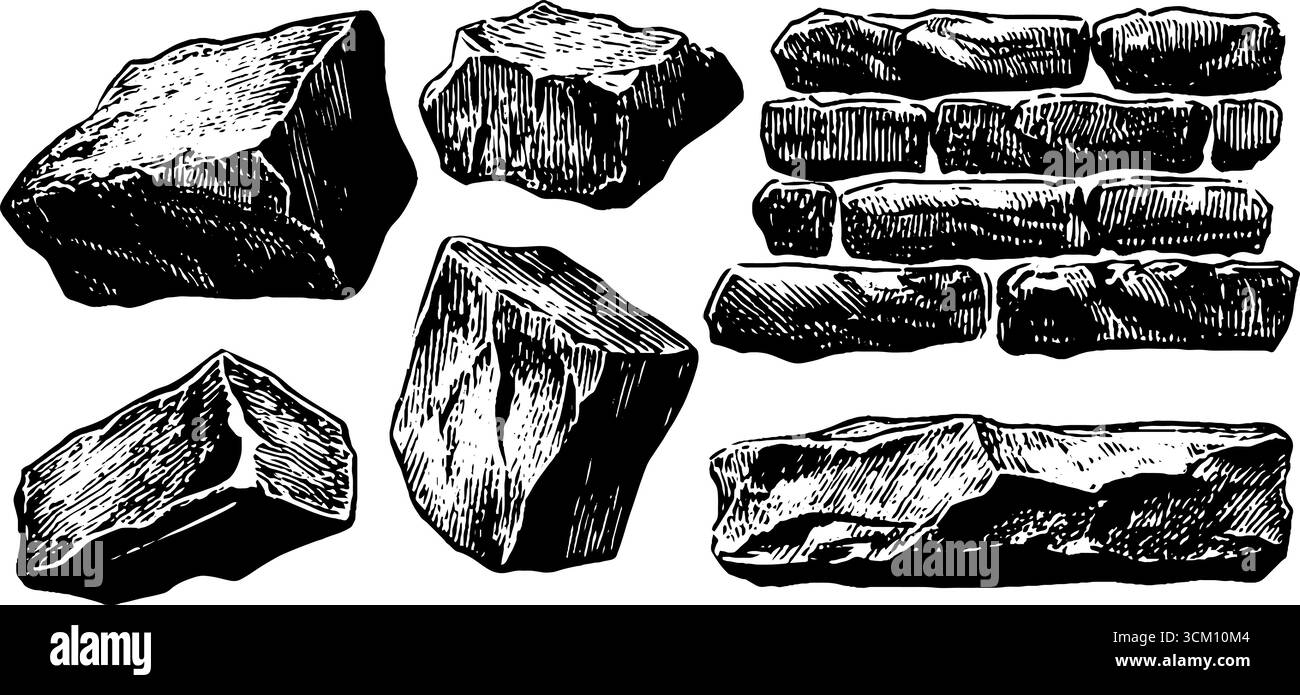 Vintage hand drawn sketch of stone bricks and chiseled blocks for ...