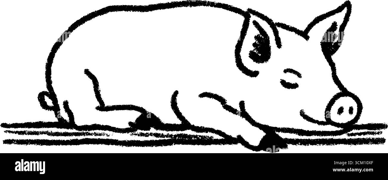 Relaxed pig lying on its side in black bold pencil sketch Stock Vector ...