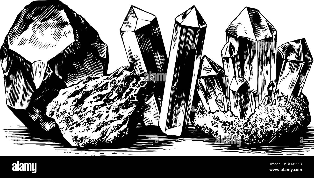 Vintage hand drawn ice crystals and frozen shards illustration for ...